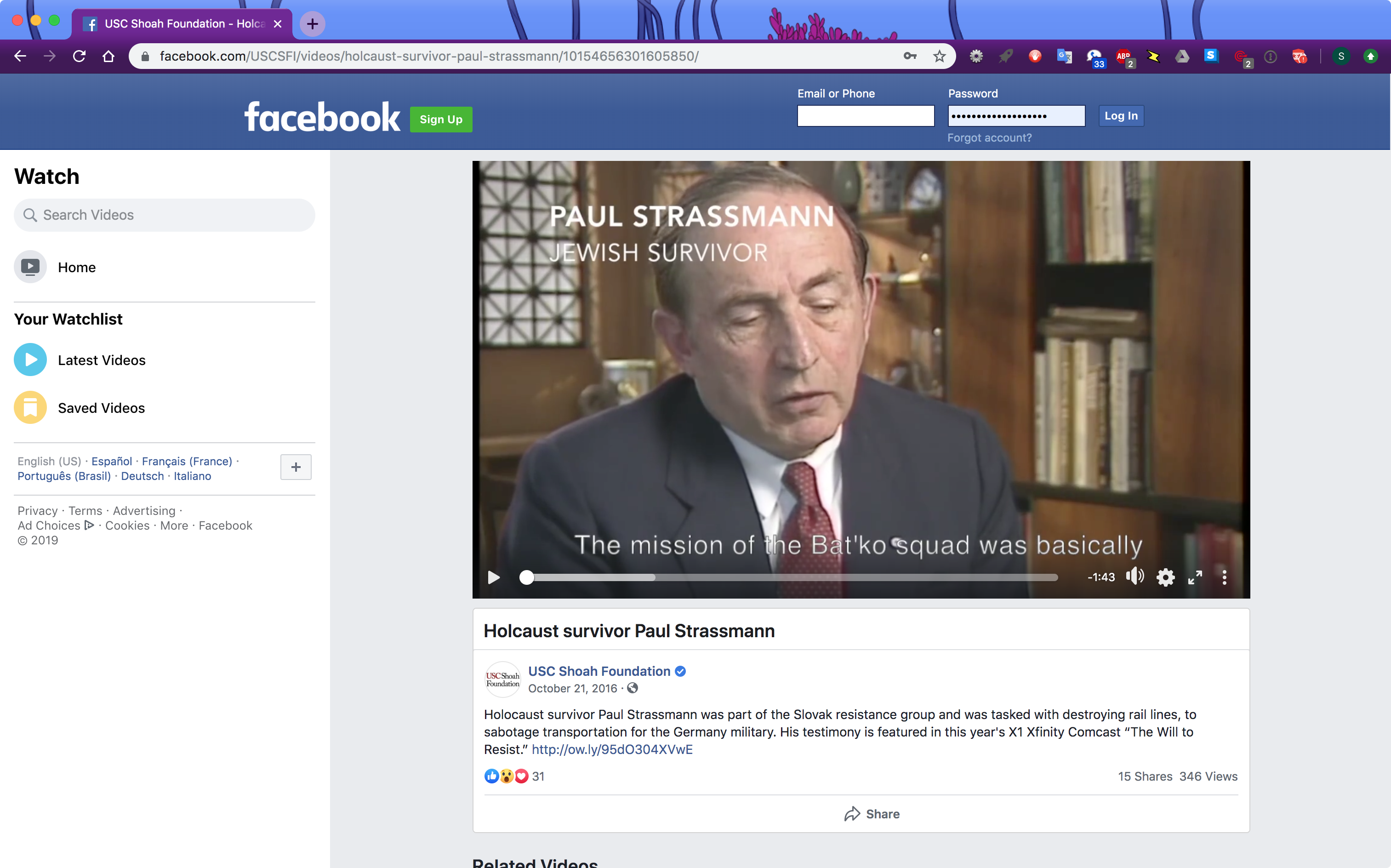 Holocaust survivor Paul Strassmann